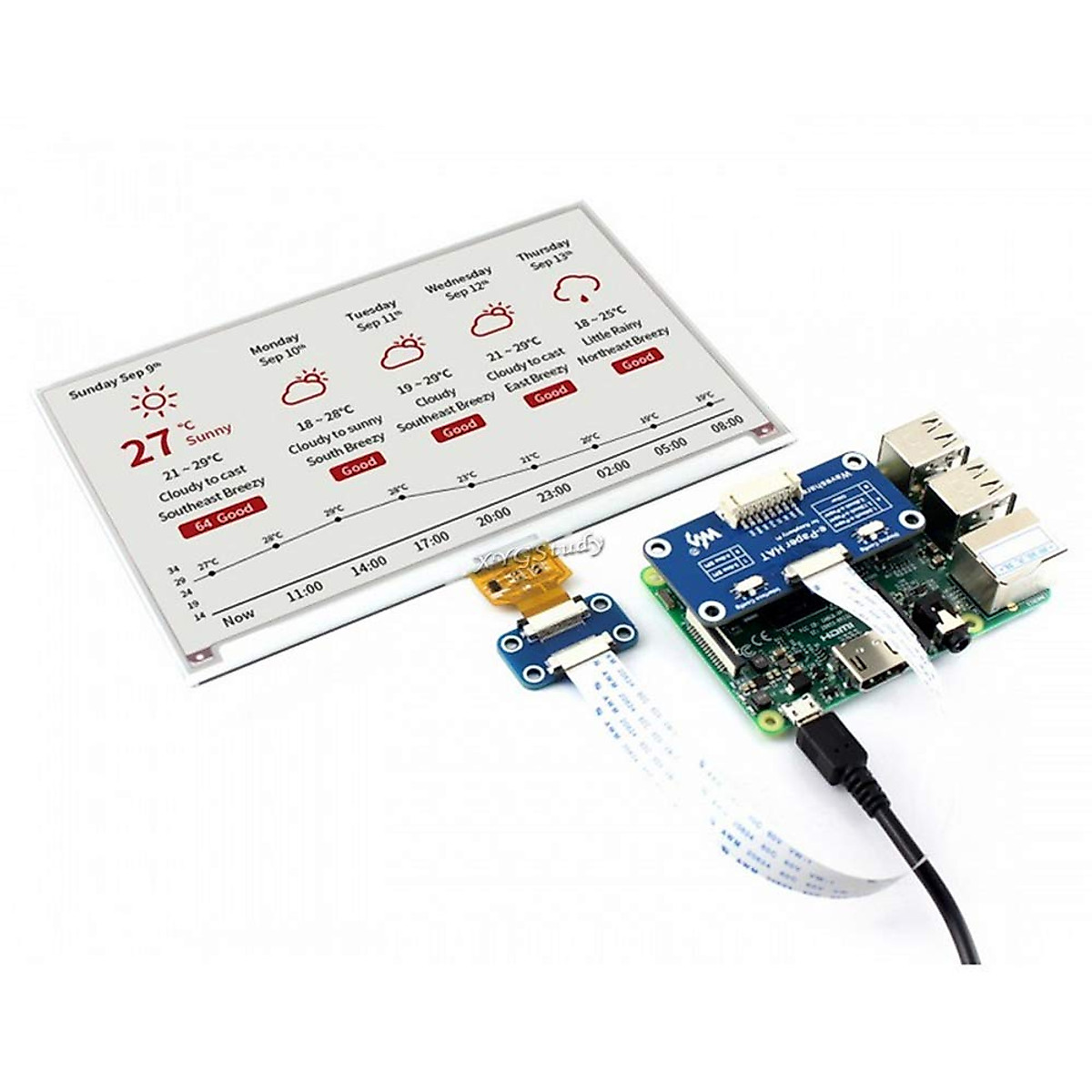 XYGStudy for Raspberry Pi 3-Color 7.5inch E-Ink e-Paper Display HAT Resolution 800×480 Screen SPI Interface Compatible with Raspberry Pi 4B/3B/2B/Zero/Zero W WH Jetson Nano