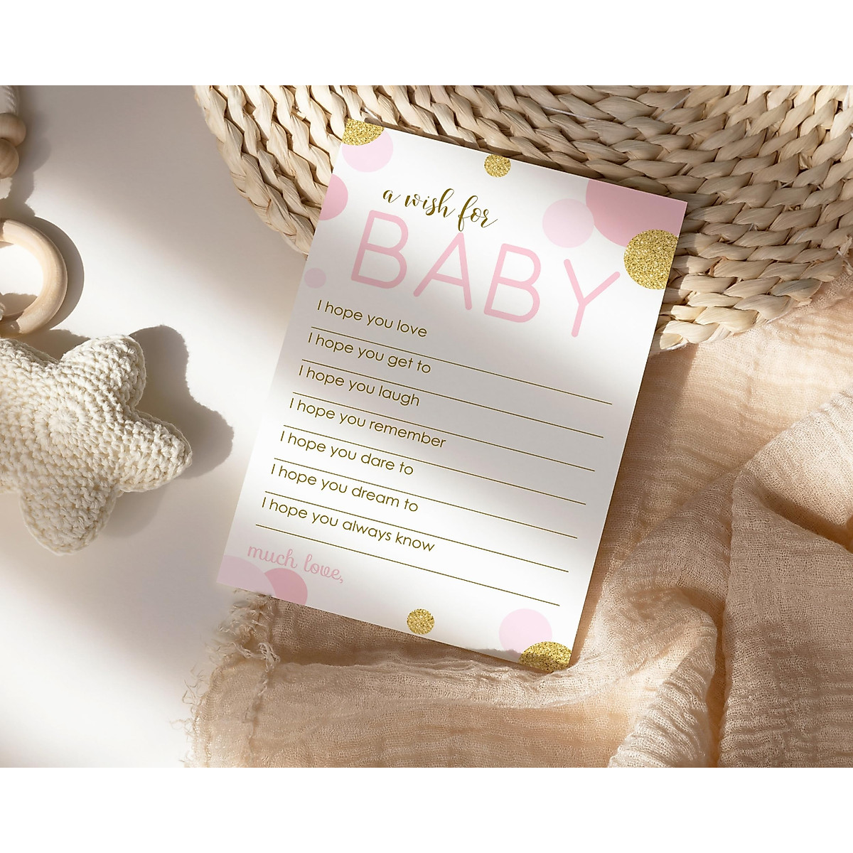 Pink and Gold Wishes for Baby, 20 Pack – Cute Words of Wisdom for Baby Girl, Baby Shower Game Planning, Guest Book Alternative, Parents Keepsake Activity, Wishing Well Birthday Ideas