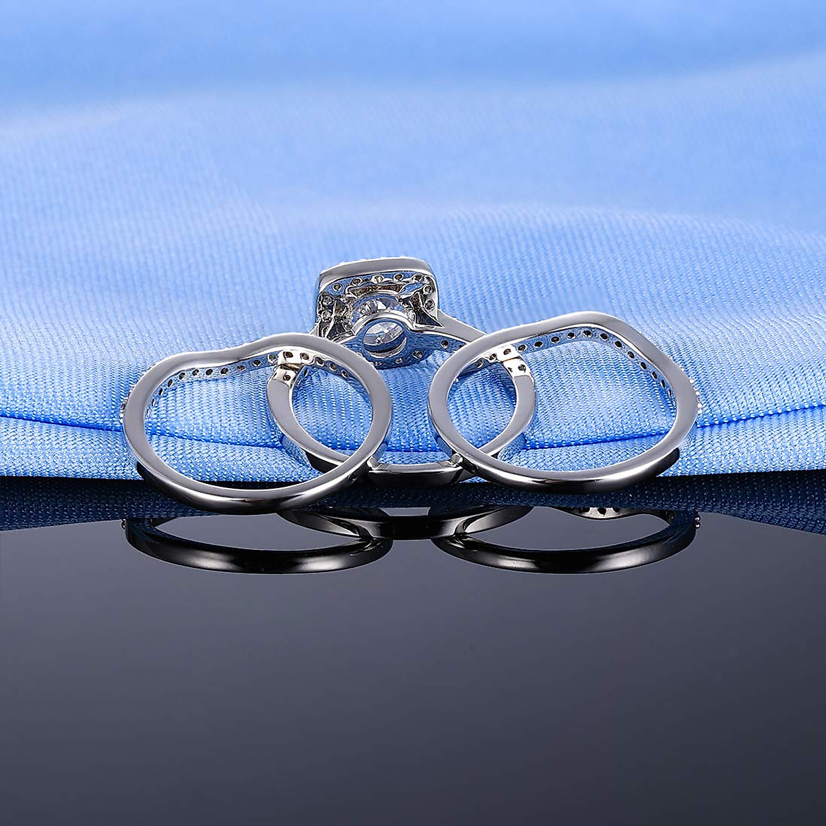 OPOMOMO Three-in-One Wedding Engagement Rings,18K White Gold Plated Halo Promise Eternity Rings 9