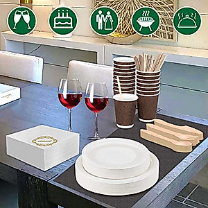 HOMURG Party Paper Plates and Napkins & Cups & Cutlery Set, 240 PCS Compostable Dessert & Dinner Plate + Napkin + Cup + Flatware, Disposable Christmas Birthday Plates and Napkins for 30 Guests