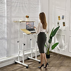 SogesGame Mobile Laptop Stand 23.6 inches Small Rolling Standing Desk with Wheels Height Adjustable Standing Desk, Maple