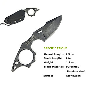 HUAAO 4.9’’ EDC Fixed Blade Knife, 9Cr18MoV Steel Blade and Full Tang Handle, Small Knife Neck Knife with Sheath for Cutting Camping Gift (Black)