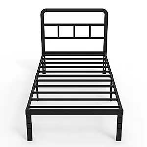 Maenizi Twin XL Bed Frame with Headboard, 14 Inch Twin XL Bed Frames No Box Spring Needed Support Up to 2500 lbs, Noise Free, Easy Assembely, Black