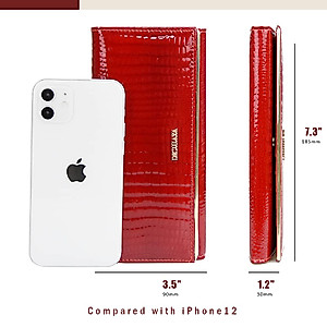 Dicihaya Wallet for Women Genuine Leather Card Holder Large Capacity Phone Checkbook Organizer Buckle Coin Purse (Red)