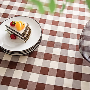 Aquazolax Plaid Graduation Tablecloth Rectangular, Large Checkered Table Cloth for 6ft Long Rectangle Tables, Buffalo Fabric Covers for Dinning/Kitchen, 60x84 inch, Brown