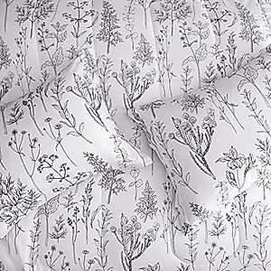 HYPREST Floral Duvet Cover King Size, White and Black Duvet Cover, 3 Pcs Farmhouse Leaf King Duvet Cover Soft Breathable Lightweight Shabby Chic Bedding Duvet Covers (Oeko-Tex Certificated)