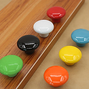 HUAMULAN 15PCS White Glossy Ceramic Knobs Button Round Mushroom Cabinet Dresser Vintage Pulls Door Handles Cupboard Wardrobe Drawer, Dia. 1.5 inch 38mm