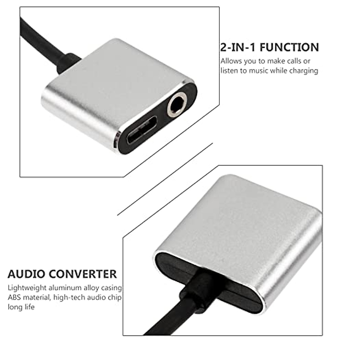 UKCOCO USB-C to 3.5mm Headphone Jack Adapter - Type-C to 3.5mm Audio Adapter, for Stereo, Earphones, Headset, Headphones - Silver