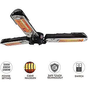 Electric Patio Umbrella Heater, Adjustable Power Electric Parasol Infrared Radiant Heater with 3 Foldable Heating Panels for Pergola or Gazabo