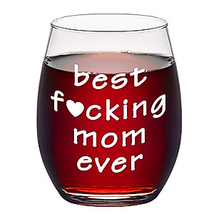 Best Mom Ever Wine Glass, Funny Stemless Wine Glass for Women, Mom, New Mom, Mom to Be, Wife - Great Ideas for Mother's Day, Birthday, Christmas