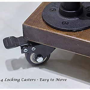 DOFURNILIM Industrial Clothing Rack, Pipe Style Rolling Garment Rack, Heavy Duty Steampunk Clothes Rack, Hall Tree on Wheels with Shelf and Shoes Storage for Home, Retail Store, Rustic Wood