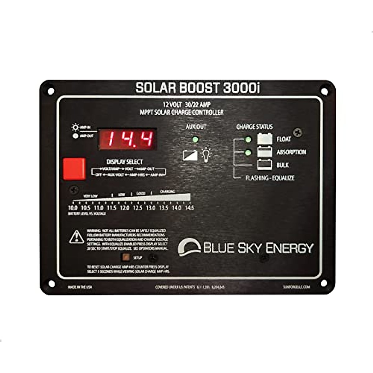Blue Sky Energy SB3000i Solar Boost 30A MPPT Charge Controller with Display, Fully programmable for Lead-Acid or Lithium Batteries. Dual Battery Charge or 30A LVD Load Output