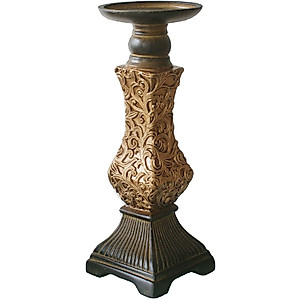 G-mart Set of 3 Gold Resin Pillar Candle Holders -12" H,10" H,8" H,Ideal for LED and Pillar Candles