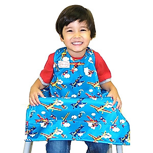 BIB-ON, Full-Coverage Bib and Apron Combination for Infant, Baby, Toddler Ages 0-4. (Planes)