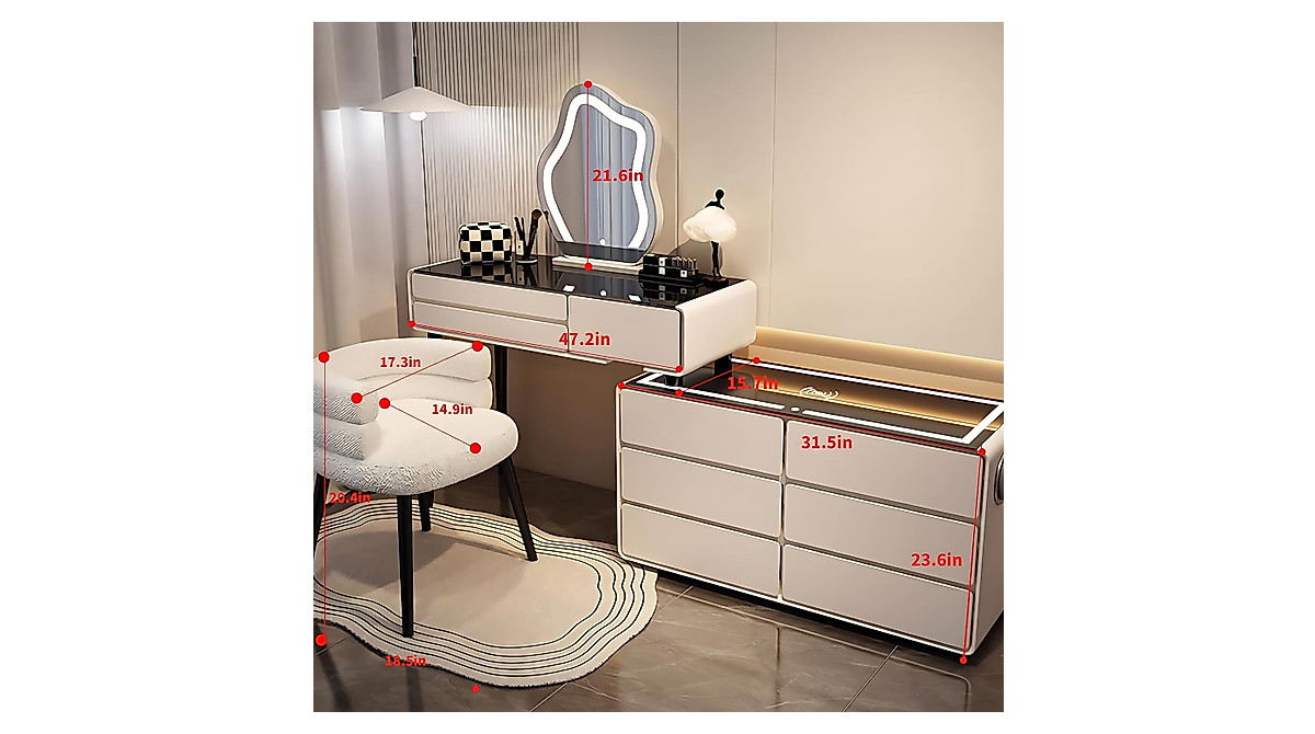 Pesnllov Vanity Desk - Makeup Vanity Table with Wireless Charging & Bluetooth Speaker, Solid ...