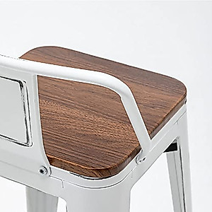 Andeworld Bar Stools Set of 4 Counter Height Stools Industrial Metal Barstools with Wooden Seats(24 Inch, Distressed White)