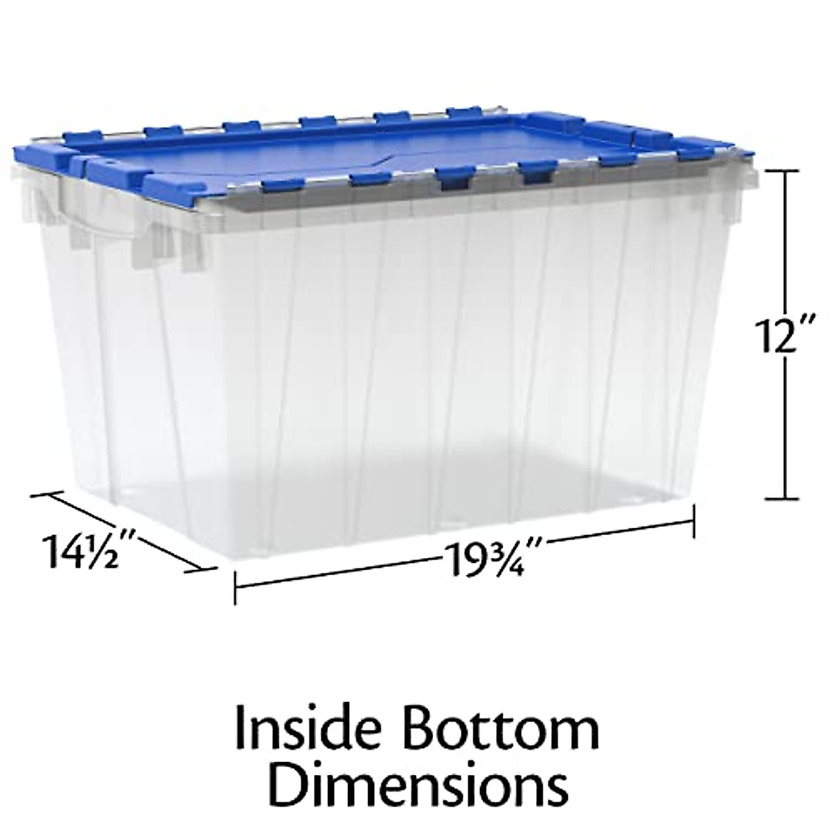 Akro-Mils 12 Gallon KeepBox File Box Plastic Stackable Storage Container with Hinged Attached Lid and Rails for Hanging File Folders, 21-Inch L x 15-Inch W x 12-Inch H, Clear/Blue