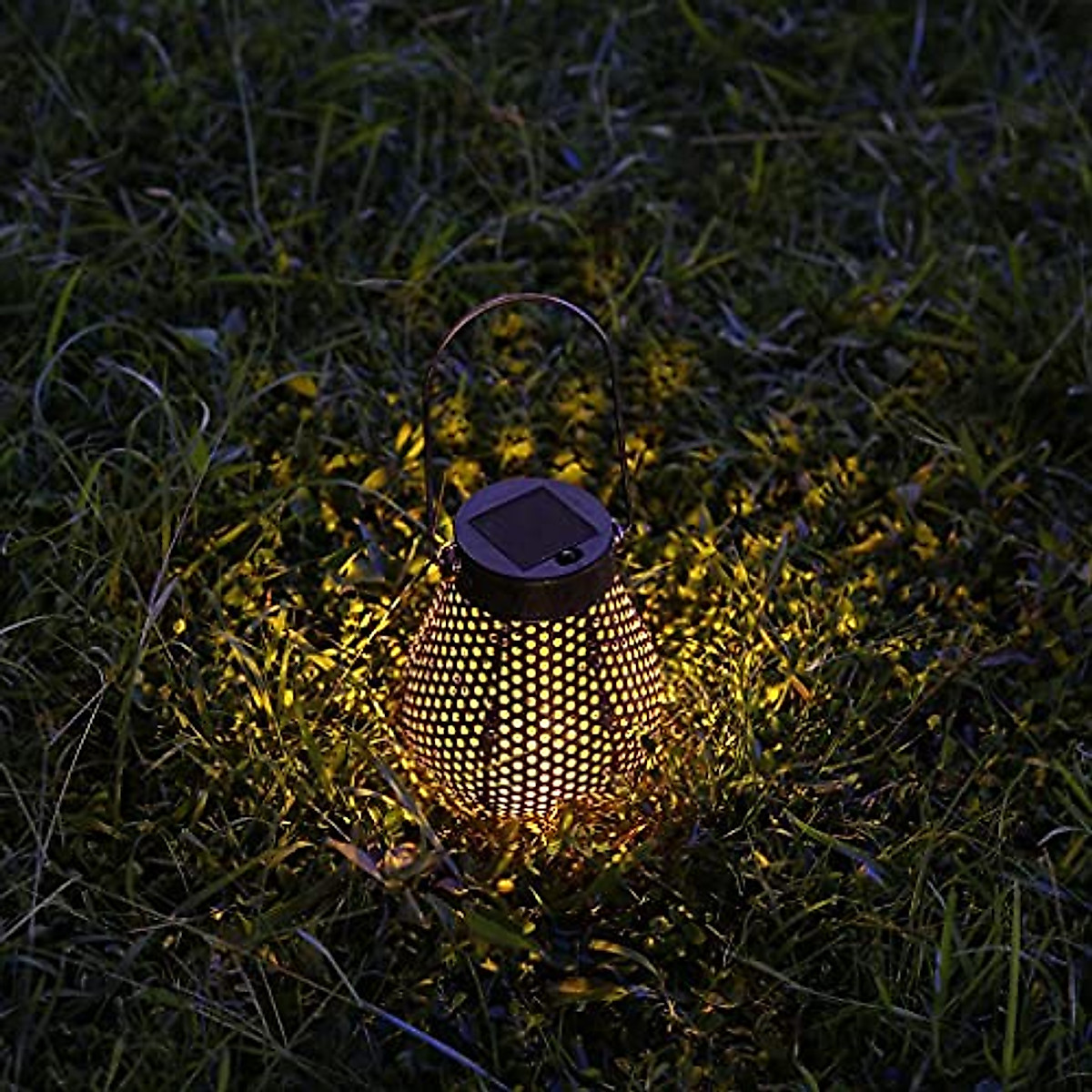 DJASM 2 Pieces Retro Wrought Iron Solar Led Lantern Outdoor Waterproof Hanging Lamp Light Control Induction Home Garden Lawn Landscape Lighting