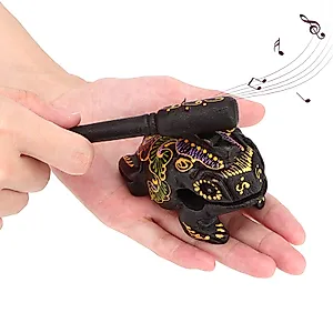 Animal Carved Croaking Craft Wooden Frog Percussion Musical Instrument, Wooden Percussion Desk Accessories of Frog Noise Maker for Cool Music Gifts Elderly and Kids, Black