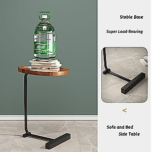 TRUNYAQI C Shaped Bed Side Table, Small Spaces End Table for Sofa and Bedside, Couch Tables That Slide Under, Small Coffee Side Table for Bedroom Living Room, 18”L X 12”W Tabletop (Brown+Black)