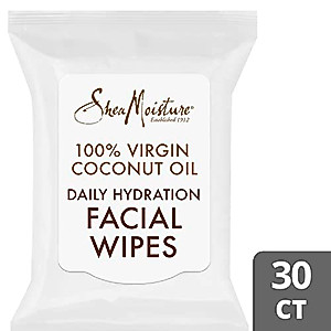 Shea Moisture 100 Percent Virgin Coconut Oil Daily Hydration Face Wipes, Coconut Milk Makeup Remover Wipes, Acacia Senegal Facial Wipes, Unisex Face Cleansing Wipes, 30 Count