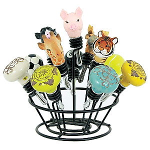 Oenophilia Bottle Stopper Bouquet, Black Metal, Wine Bottle Stopper Holder, Wine Gifts