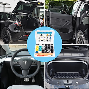 Niteguy 245Pcs Tesla Bumper Fender Liner Push Retainer Fastener Rivet Clips,15 Sizes Auto Plastic Push Rivets Set with Fastener Remover for Tesla Body Interior and Exterior Retainer Fastener Clip