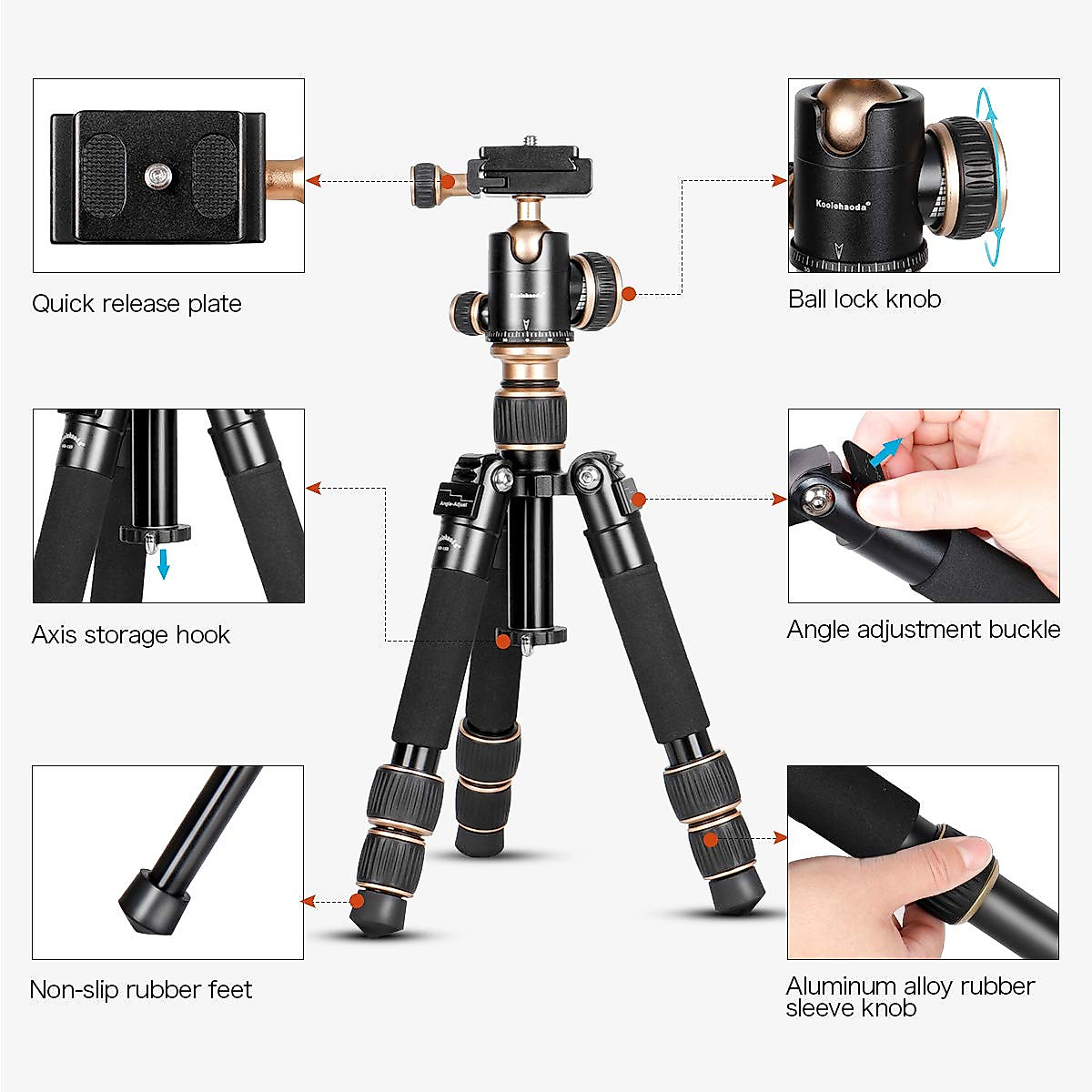 Koolehaoda Portable Tabletop Mini Tripod,8-20inch Height Adjustable Compact Desktop Macro Mini Tripod with Carrying Bag,Weight only 1.5lbs / 0.68kg
