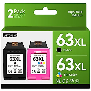 63XL Black and Tri-Color Ink Cartridges (2 Pack), Replacement for HP 63XL 63 XL Ink | Works with Envy 4520 3634 OfficeJet 3830 5252 5255 4650 5258 DeskJet 3630 1112 3632 3636 Printers (Black, Color)