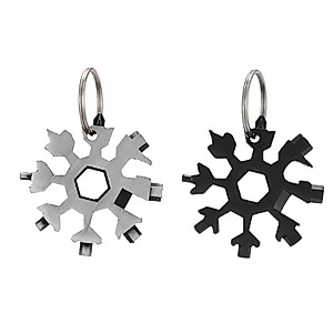 2PCS 18-in-1 Snowflake Multi Tool, Stainless Steel Snowflake Bottle Opener/Flat Phillips Screwdriver Kit/Wrench, Durable and Portable to Take, Great Christmas gift(Silver Black)