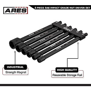 ARES 70650-6-Piece SAE Magnetic Impact Nut Driver Bit Set - Impact Grade Nut Setters with Industrial Strength Magnets