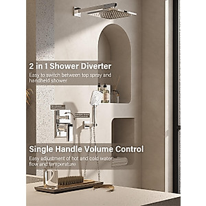 Gabrylly Shower System, Shower Faucets Sets Complete for Bathroom with High Pressure 10" Rain Shower and Handheld Shower, 2 Way Shower Valve Kit, Chrome