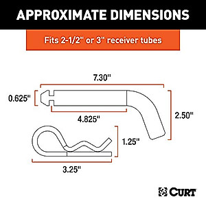 CURT 21506 Heavy-Duty Trailer Hitch Pin & Clip with Grooved Head, 5/8-Inch Diameter, Fits 2-1/2 or 3-Inch Receiver