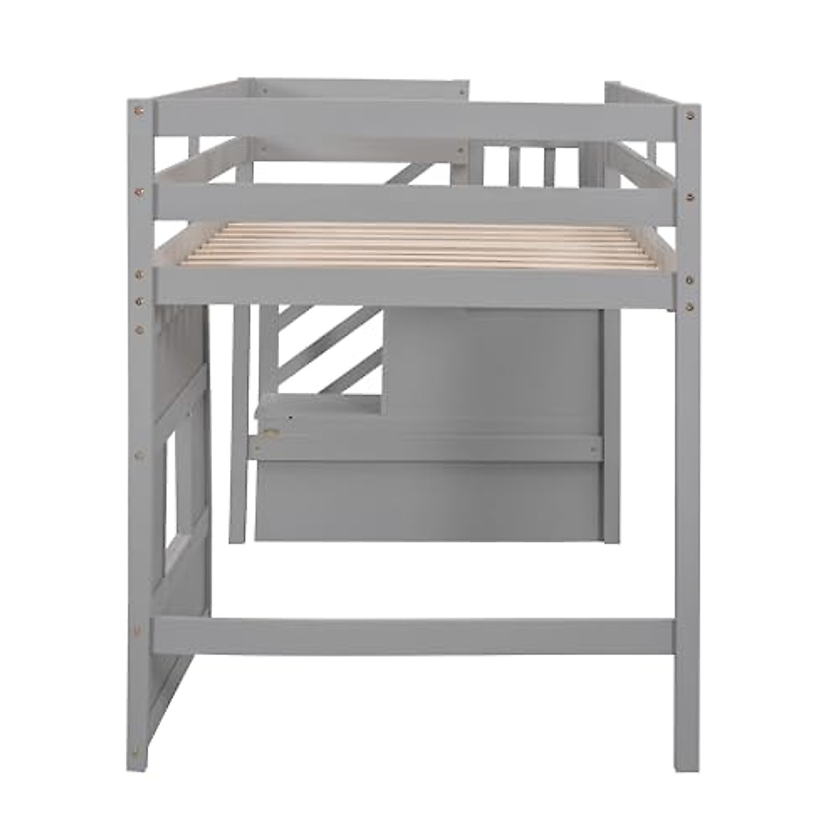 WOXYX Twin Size Loft Bed,Wood Beds Frame with Storage Staircase and Window,Grey