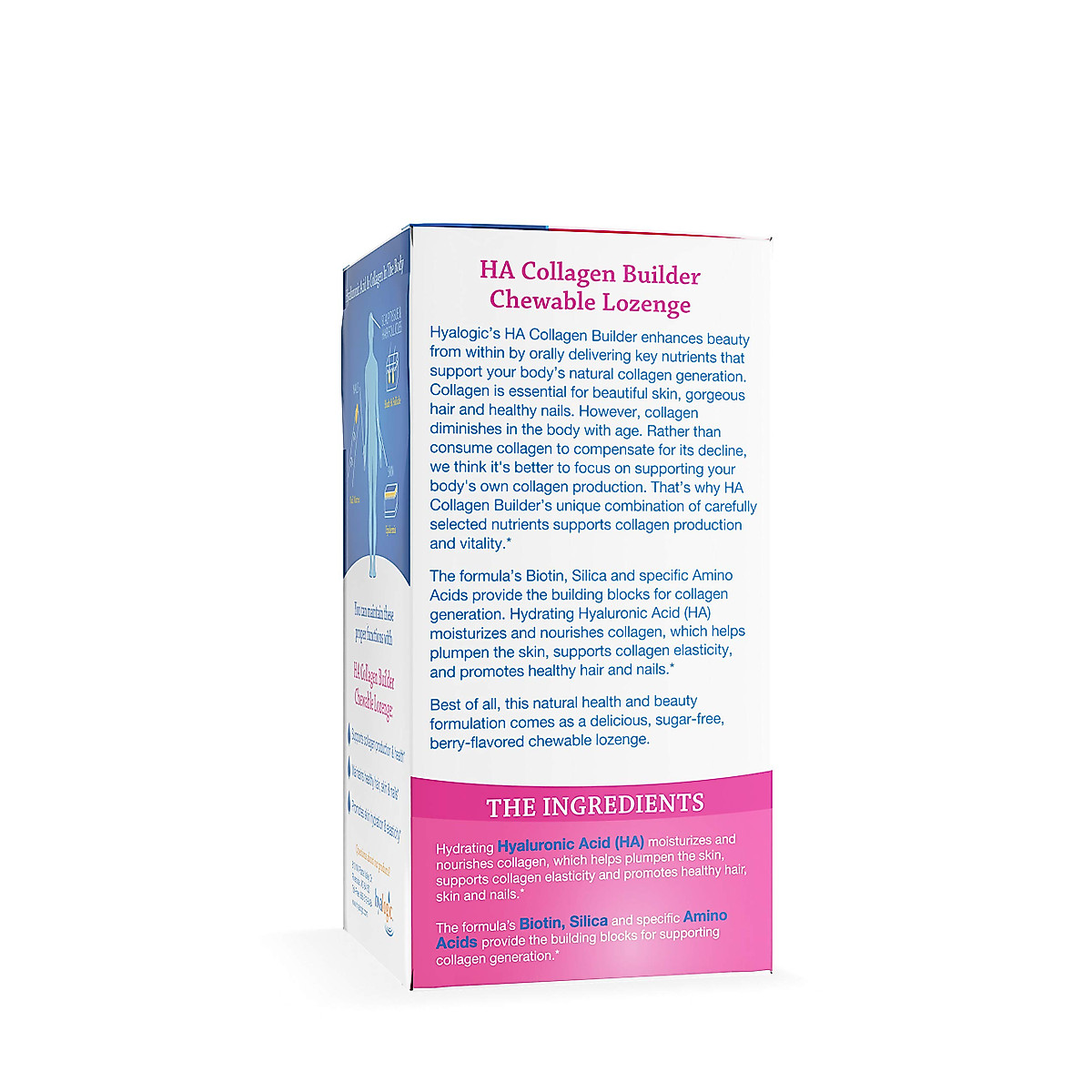 Hyalogic Hair Skin & Nails Hyaluronic Acid Collagen Builder – Delicious Berry Flavored Collagen Boost Chewable Lozenges – Sugar Free Vegan Collagen Ideal to Enhance Your Natural Beauty – 30 Count
