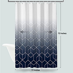 VEGA U Waffle Texture Shower Curtain for Bathroom, Geometry Themed with Small Polka Dot Design Bath Decor with Hooks, 72x72 Inch (Navy Blue)