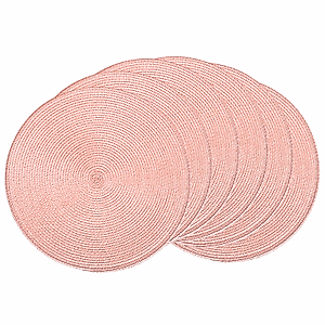 AHHFSMEI Round Braided Placemats 15 Inch Round Table Mats for Dining Tables Woven Heat Resistant Place mats Set of 6 (Pink)