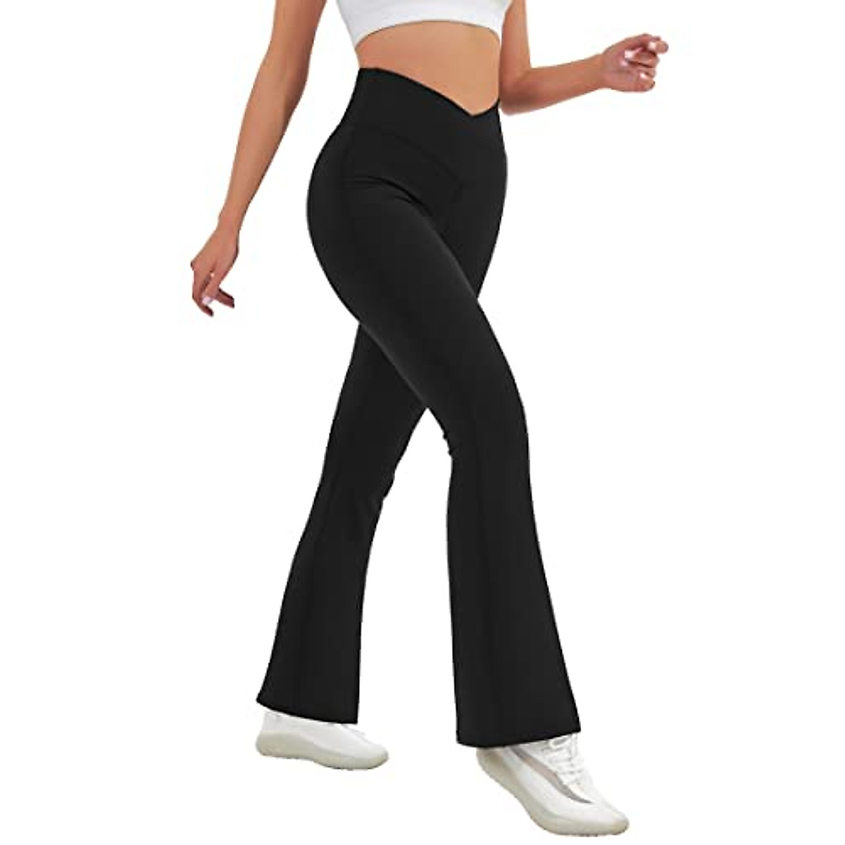 HEGALY Women's Flare Yoga Pants - Crossover Flare Leggings High Waisted Bootcut Bell Bottom Workout Sweatpants Black