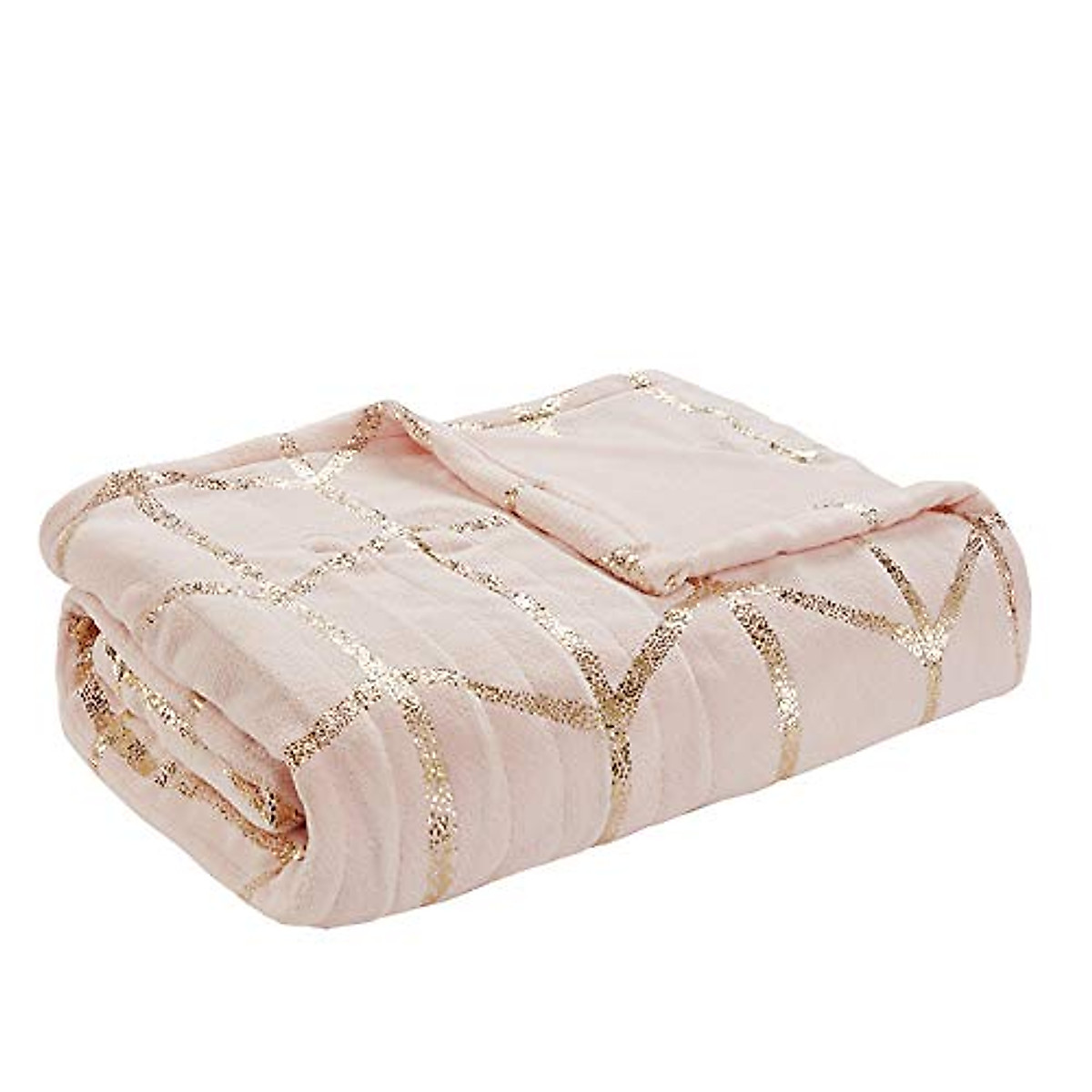 Sleep Philosophy True North Raina Electric Blanket Plush Throws-Low EMF-50" x 60"-Metallic Geometric Print Cozy Soft-3-Setting Heat Controller-5 Years Warranty, 50X60 Inches, Blush