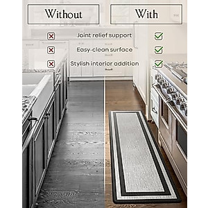 Homergy Anti Fatigue Kitchen Mats for Floor 2 PCS, Memory Foam Cushioned Rugs, Comfort Standing Desk Mats for Office, Home, Laundry Room, Waterproof & Ergonomic, 17.3×30.3&17.3×59 ×0,47", Fabric Black
