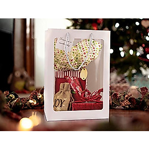 sdoot Gift Bags, Gift Bags with Transparent Window, 10pcs Tote Paper Bags, 7.9''×5.9''×11.8'' White Gift Bags with Handles Bulk, Wedding Party Bags