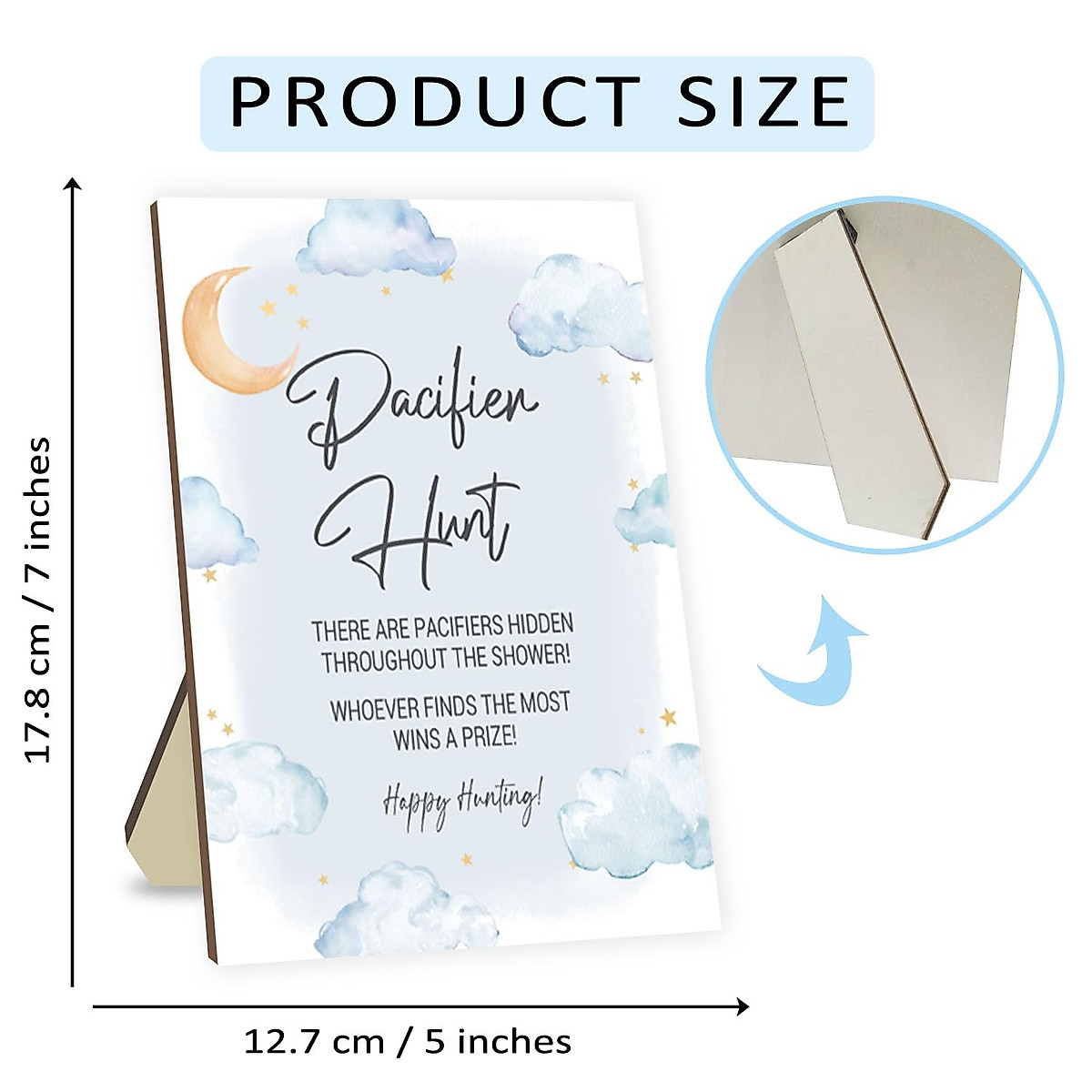 ALodr Pacifier Hunt Game - Baby Shower Games，Glitter Moon and Twinkle Stars Theme, Baby Shower Decoration, Party Favors for Baby Showers Game Cards - 5 x 7 inch