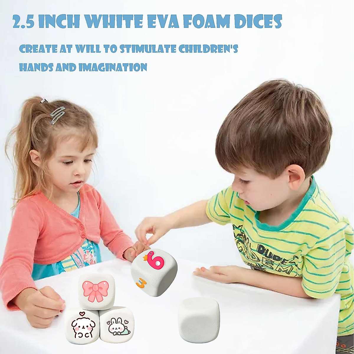 Qidiwin White EVA Foam Dices for Kids Graffiti-Building Blocks,Creative Painting, Party Supplies, 1.96 inchs, 12PCS