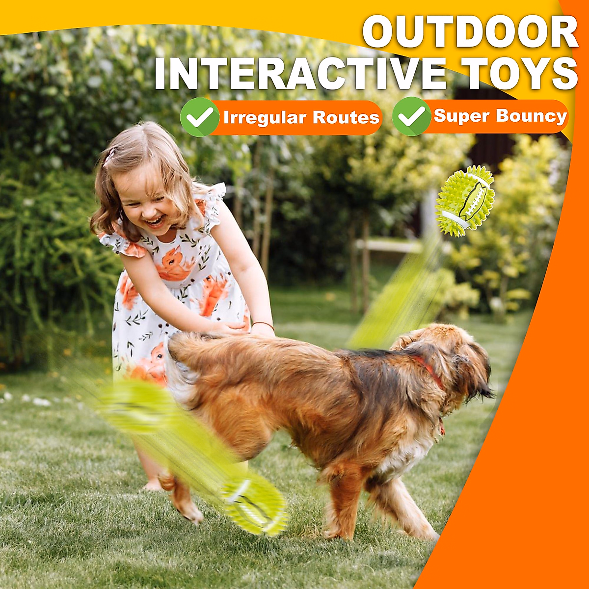 GHOBROFY 4.3” Dog Squeaky Football Toys 4 Pack, Interactive and Durable Spiky Dog Balls for Medium Large Dogs with Rugby Shape, Built-in Squeaker for Teeth Cleaning and Training