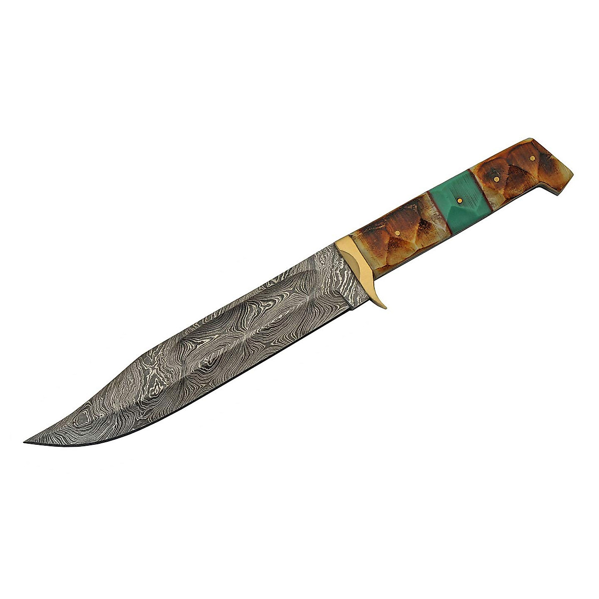 Szco Supplies 13"" Bone/Turquoise Handle Damascus Steel Bowie Blade Knife with Sheath, brown/turquoise (DM-1256)