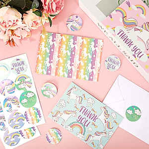 AnyDesign Thank You Cards 30 Pack Rainbow Note Cards with Matching Seal Stickers Envelopes Cartoon Greeting Blank Cards for Baby Shower Wedding Birthday Party Supplies, 4 x 6 Inch