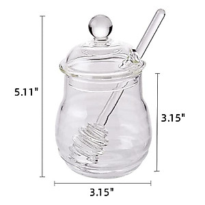 Bee-hive Honey Jar Glass Honeypot, Honey Syrup Dispenser with Dipper and Lid for Home Kitchen