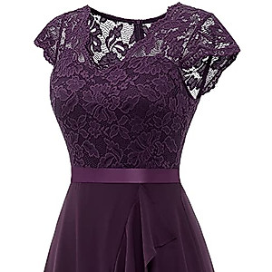 Daisyaner Women's V Neck Formal Floral Lace Bridesmaid Maxi Dress Evening Party Elegant Dresses Evening Prom Dress Grape S