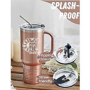 Onebttl Granny Gifts from Granddaughter, Grandson, 40 oz Insulated Stainless Steel Wine Tumbler with Lid and Straw, Gifts for Grandma on Birthday, Christmas, Mother's Day, Rose gold