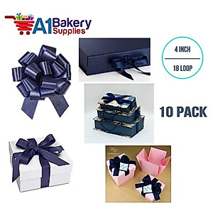 Navy Blue 4 Inch Pull Bows 10 Pack Gift Wrap Christmas Wedding Gift Wrap Pull Bows Pull String Bows by A1 Bakery Supplies